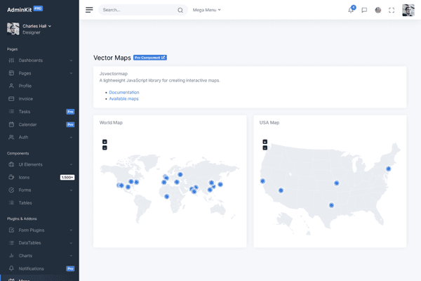 Vector Map Admin & Dashboard Template - AdminKit